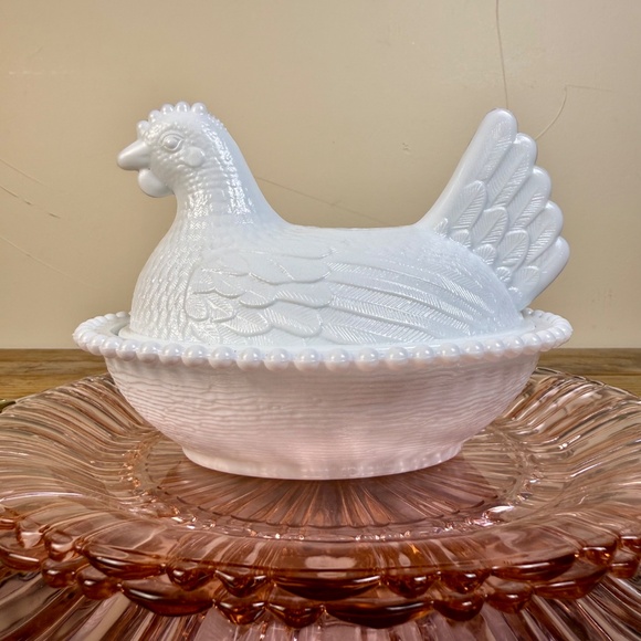 Indiana Glass | Kitchen | Indiana Glass Milk Glass Hen On Nest Dish ...